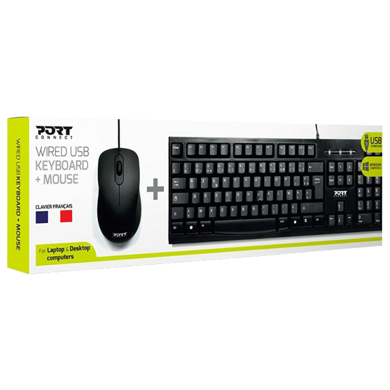 Port Connect Qwerty USB Wired Keyboard & Mouse - Black | DID.ie - DID ...