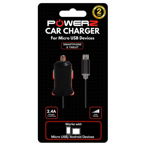 Powerz 1.8M Car Charger for Micro USB 2 Black | DID.ie - DID Electrical
